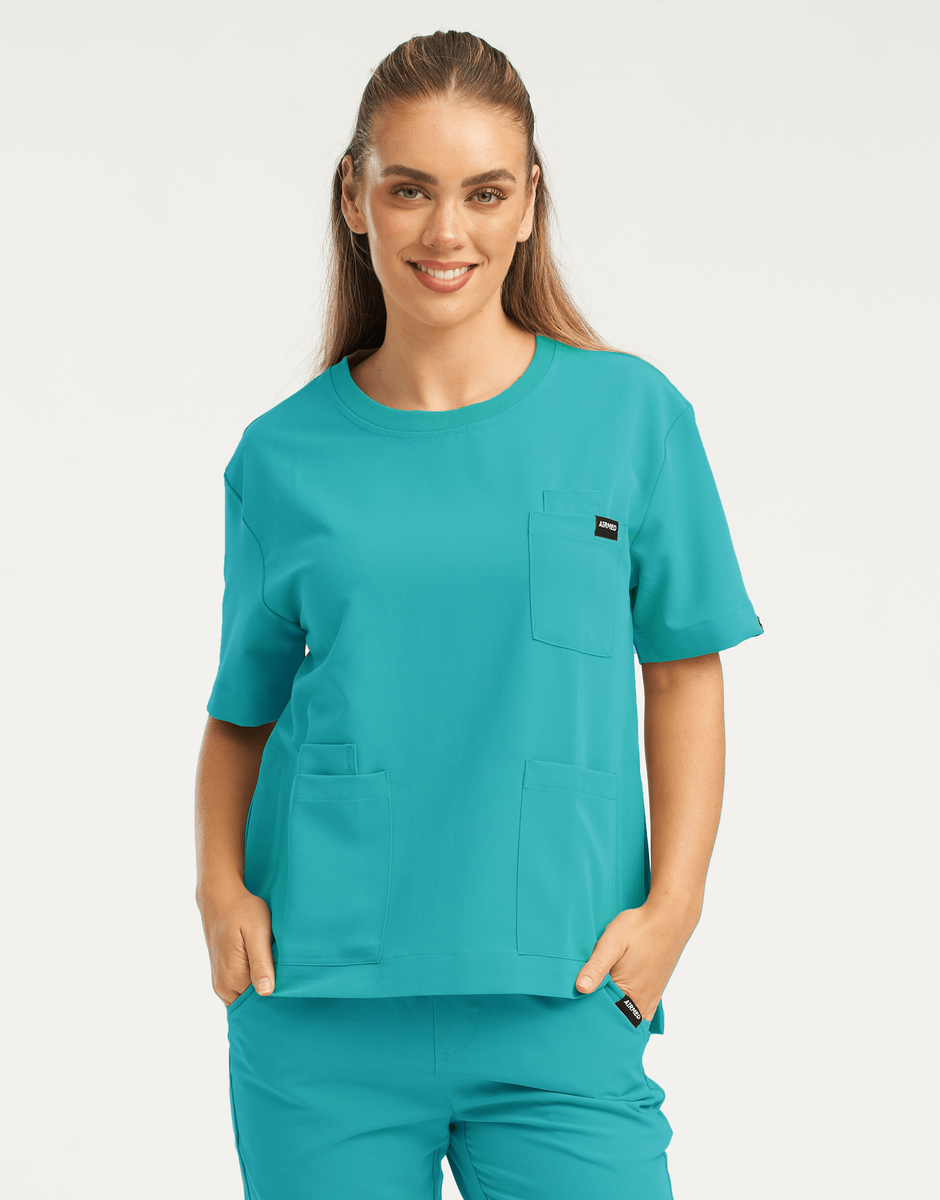 Essential Crewneck Scrub Top - Sydney Teal – Airmed Scrubs