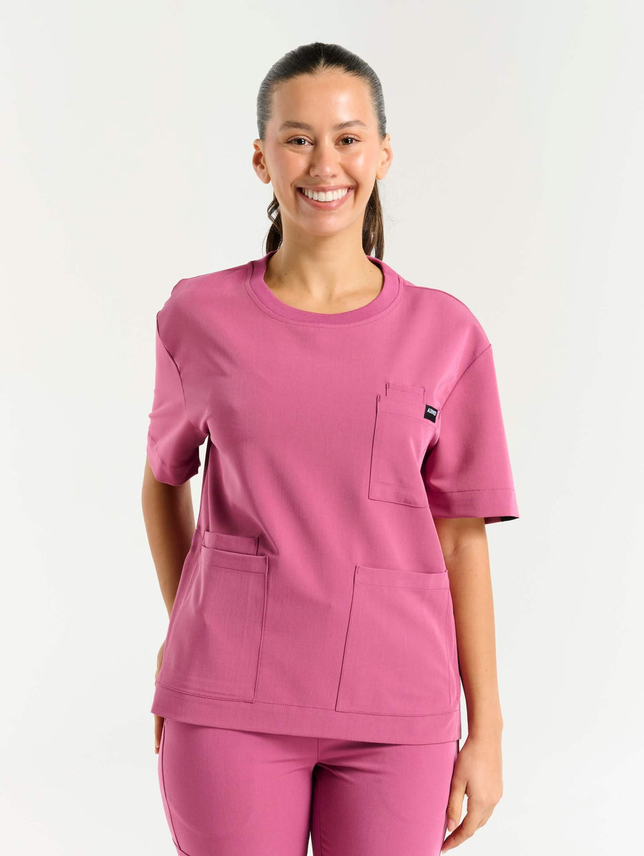 Essential Crewneck Scrub Top in Red Violet | Airmed Scrubs