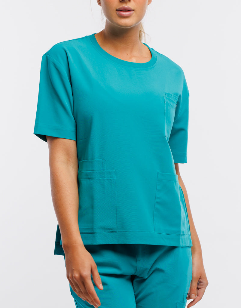 Essential Crewneck Scrub Top - Sydney Teal – Airmed Scrubs